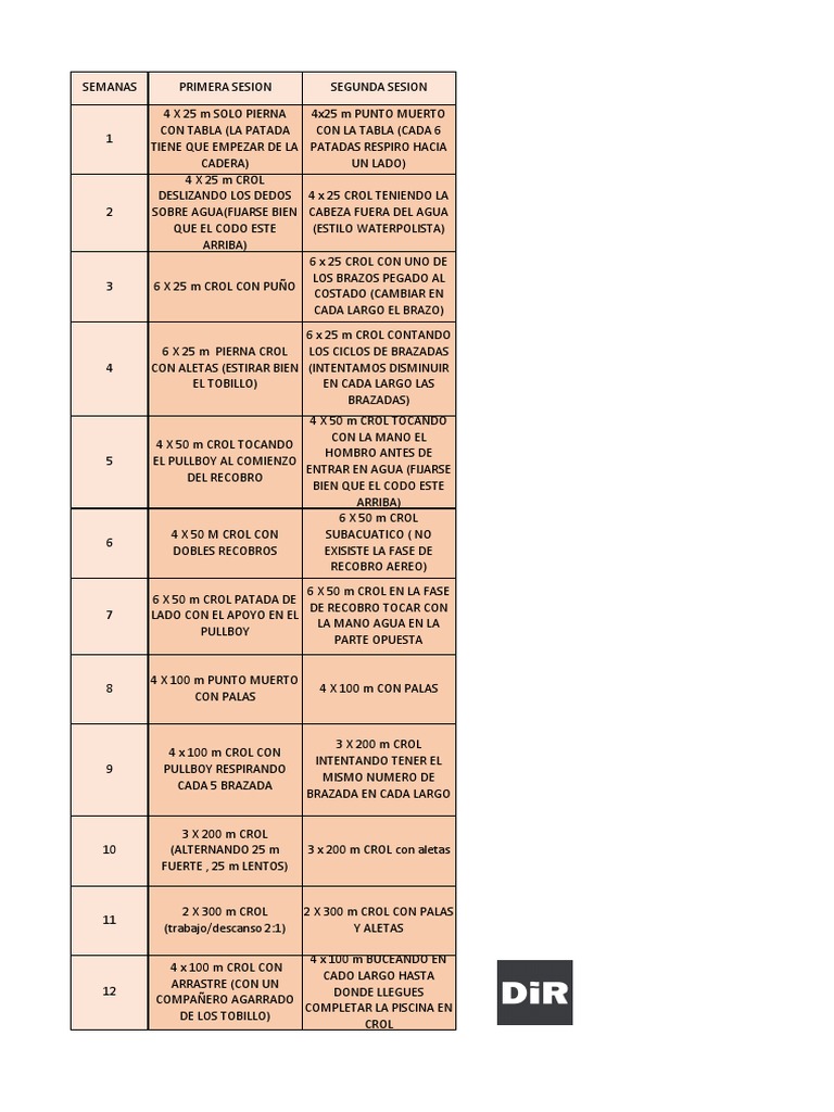 Rutina Natacion Principiantes | PDF | Deportes individuales | Deportes ...