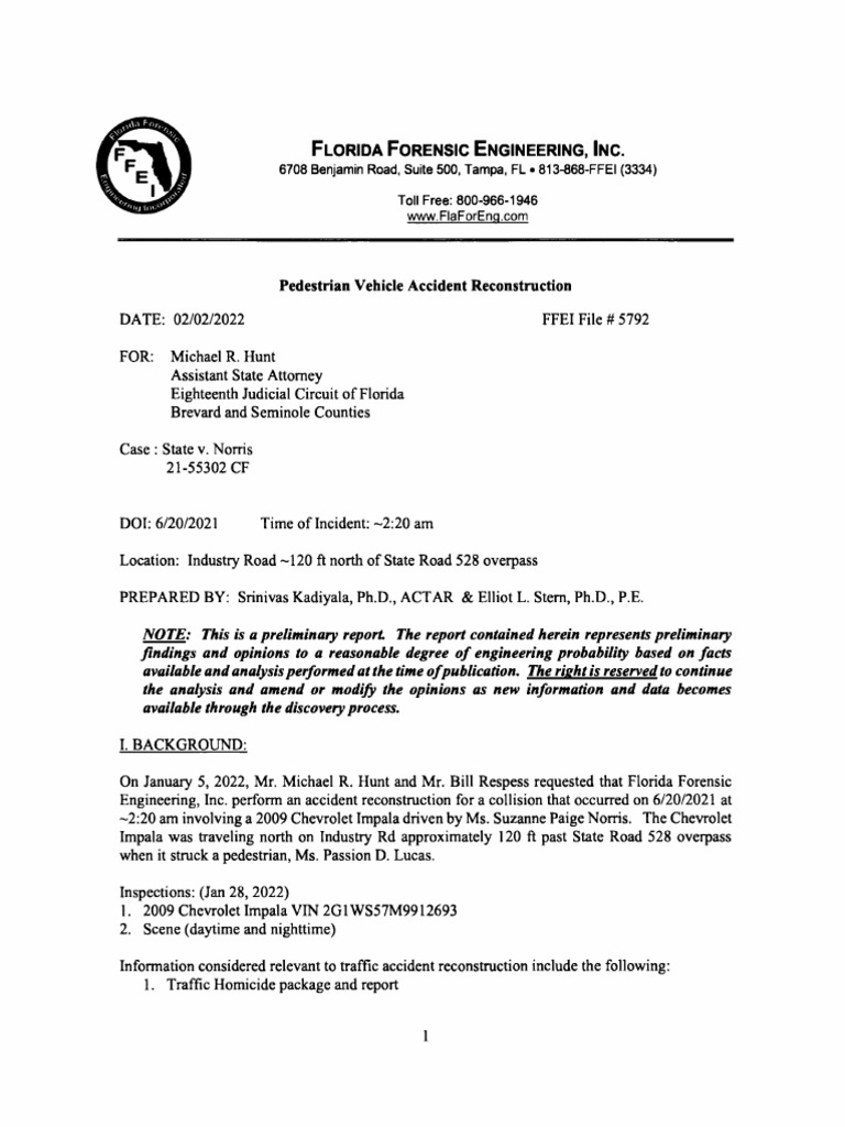 Florida Forensic Engineering, Inc.: Pedestrian Vehicle Accident Reconstruction | PDF | Traffic ...