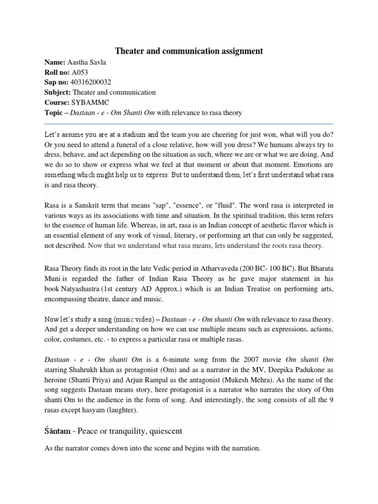 Case Study - Dastan - e - Om Shanti Om With Relevance To Rasa Theory ...
