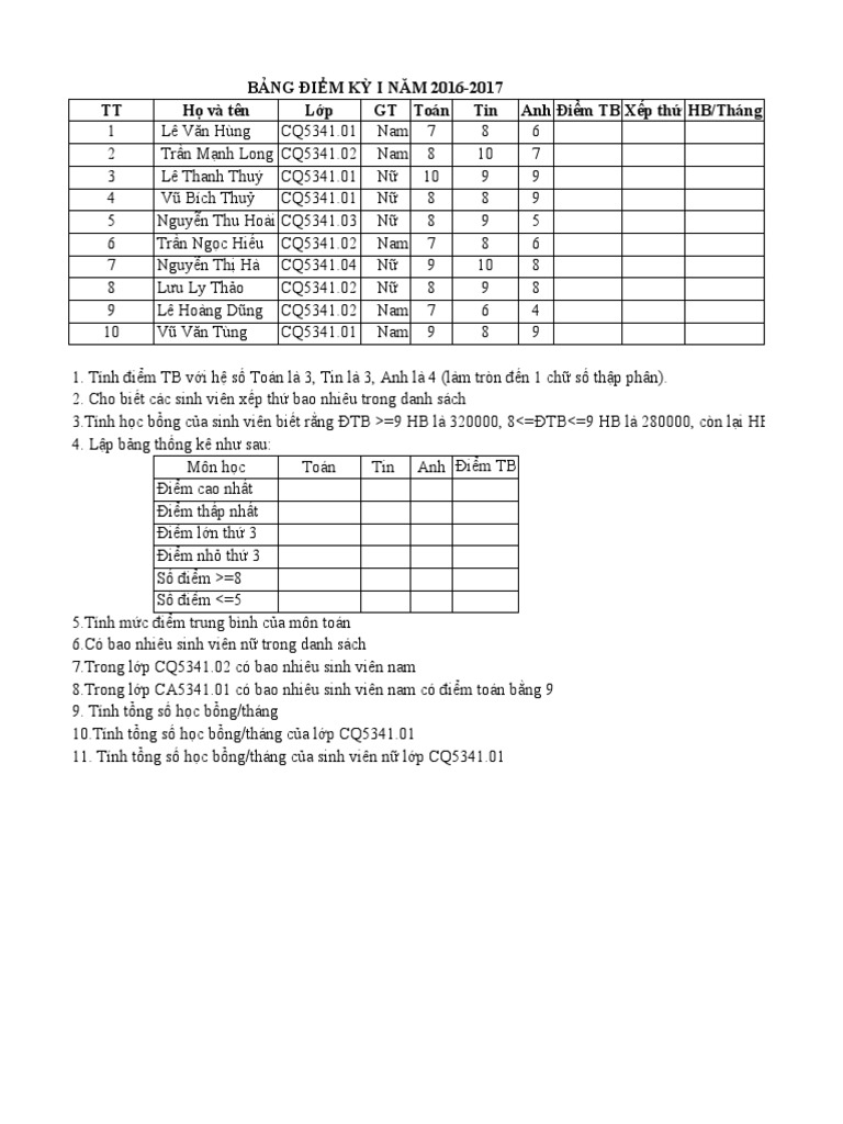 bai-tap-excel-7-2017 - lê thu trang | PDF