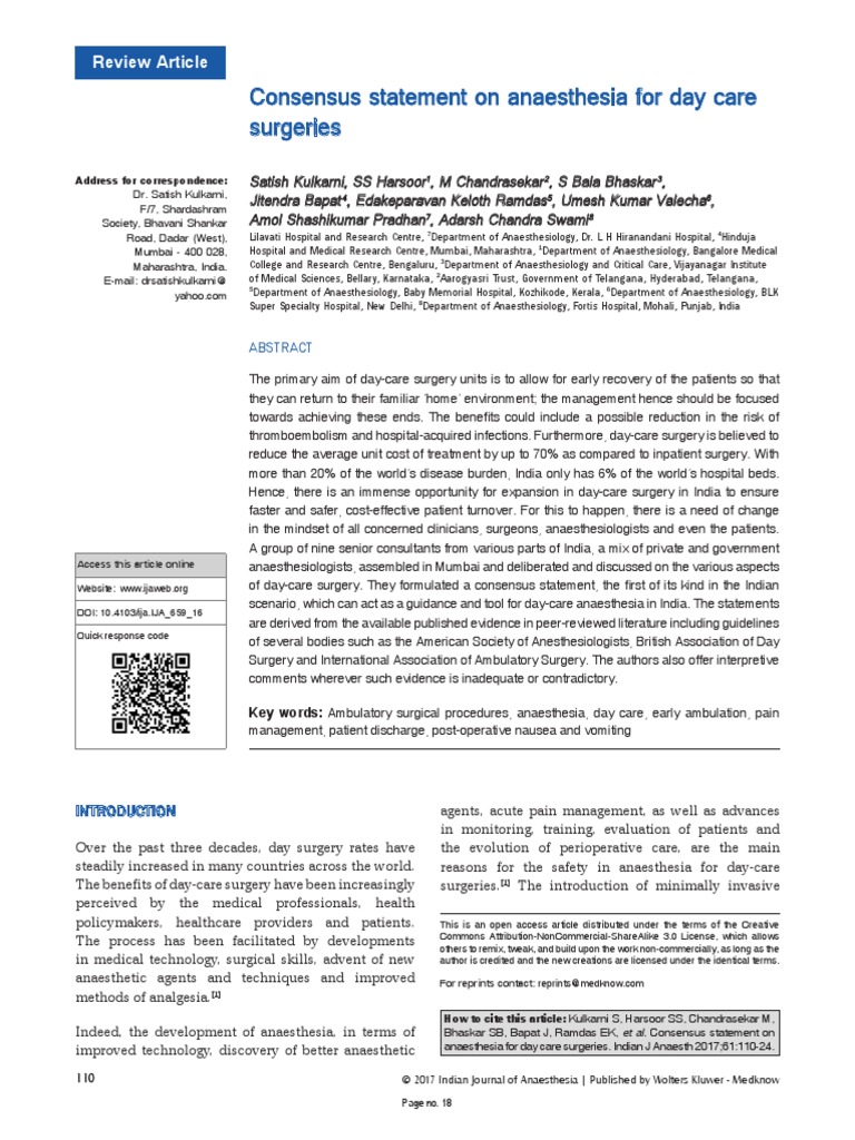 Anesthesia in Day Care PDF | PDF | Anesthesia | Surgery