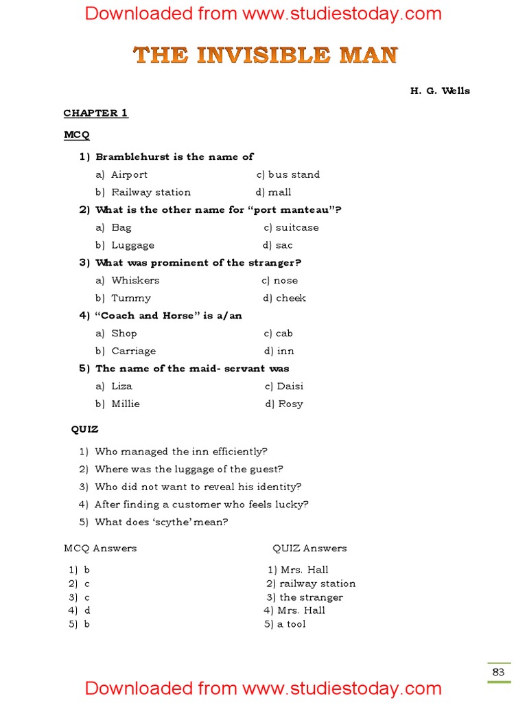 CBSE Class 11 English Invisible Man Questions Answers | Download Free ...