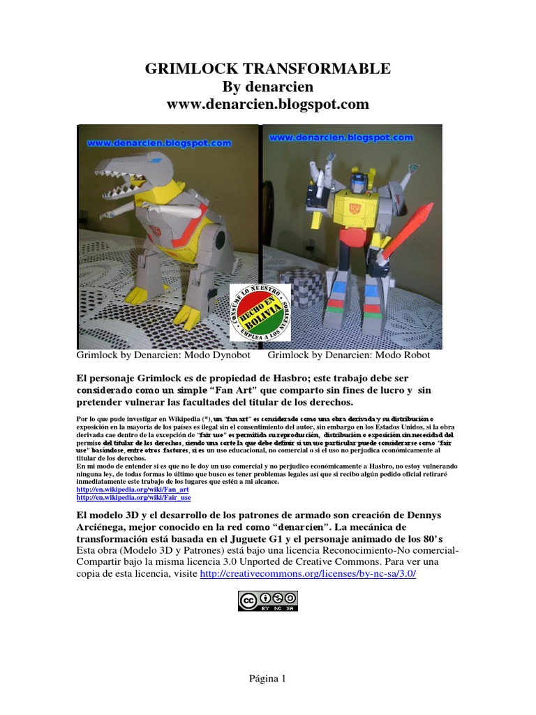 Papercraft Grimlock: Guía de Ensamblaje | PDF | Mano | Creative Commons