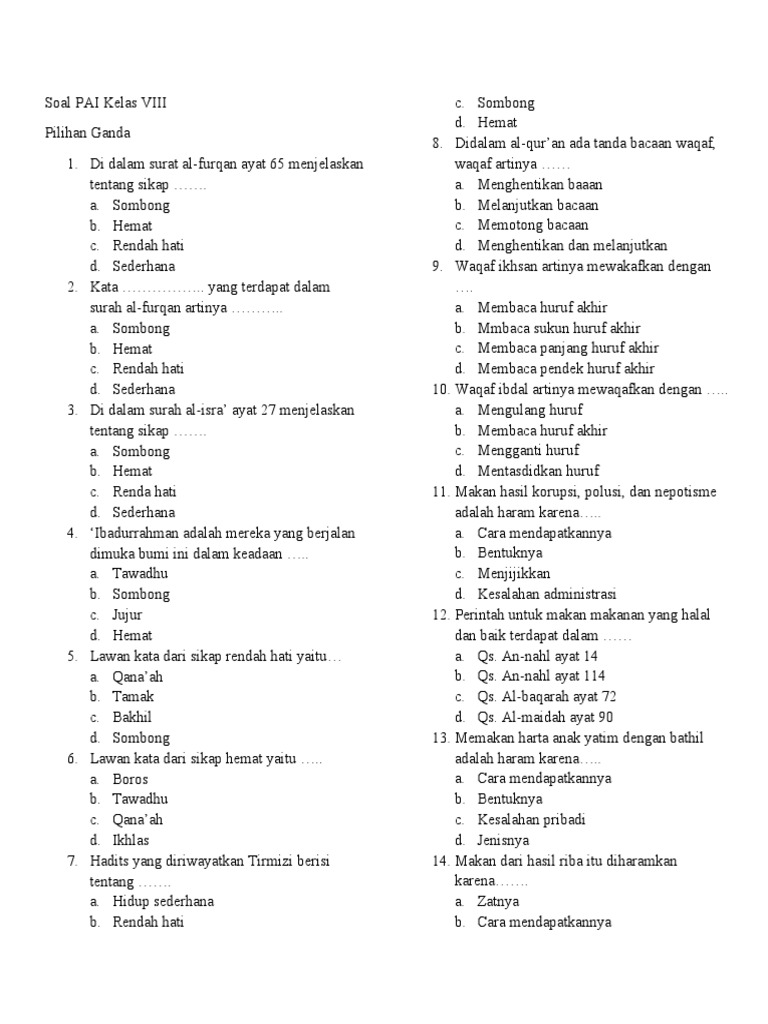 Soal PAI Kelas VIII | PDF