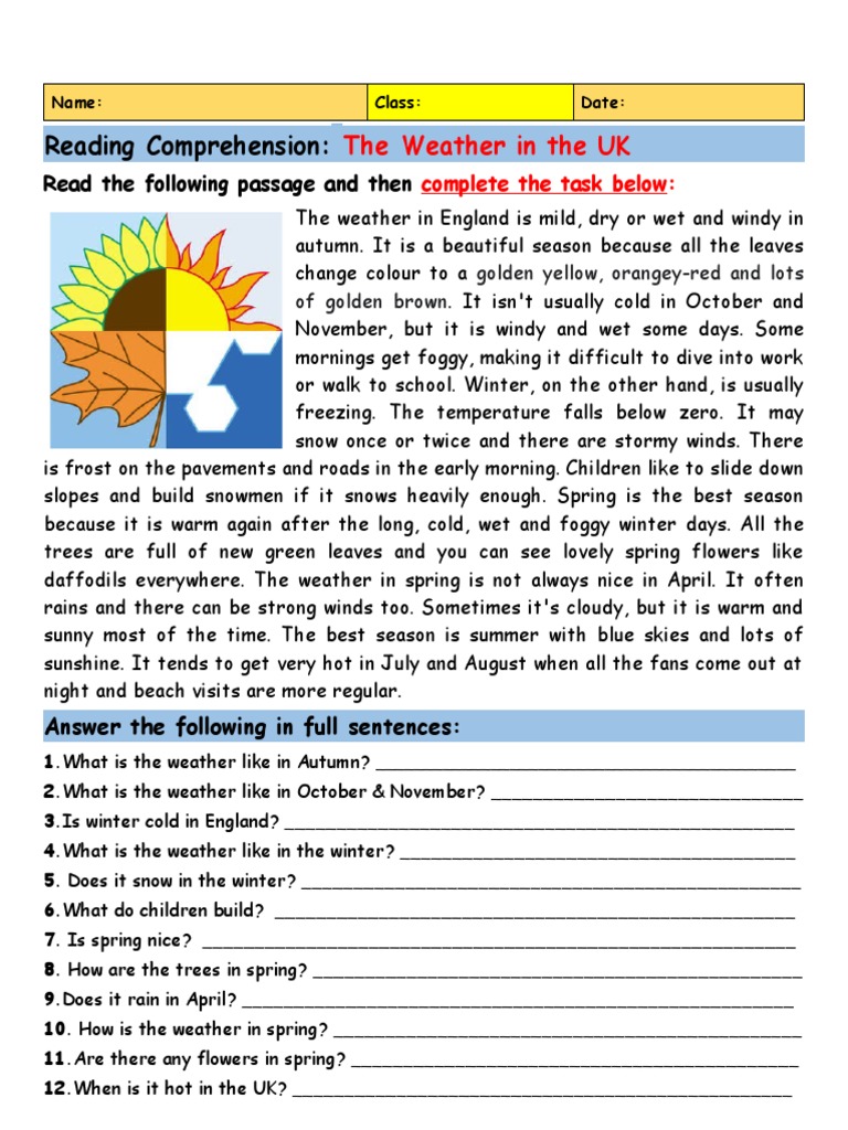 UK Weather Reading Comprehension | PDF | Weather | Snow