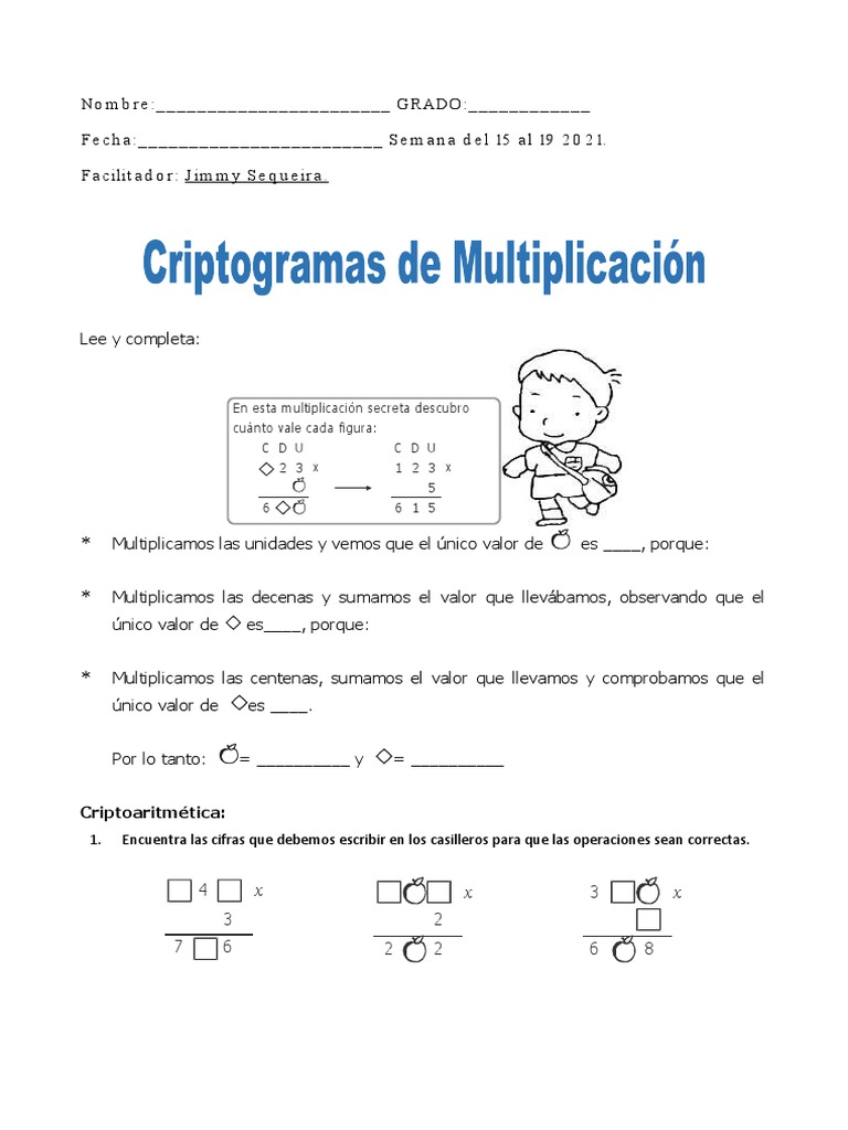 Criptogramas de Multiplicación para Cuarto de Primaria | PDF | Aritmética | Matemáticas