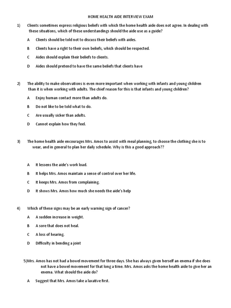 Hha Exam | PDF | Oral Hygiene | Hygiene