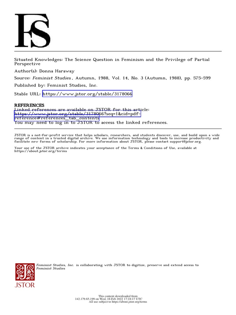 Haraway Situated Knowledges | PDF | Knowledge | Science