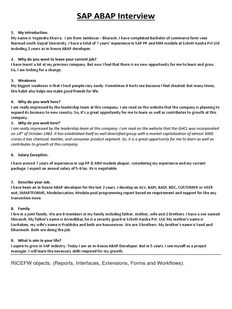 Abap Technical Interview-1 | PDF | Databases | Information Technology