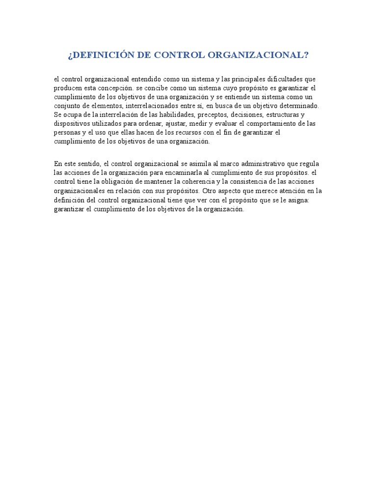 Definición de Control Organizacional | PDF