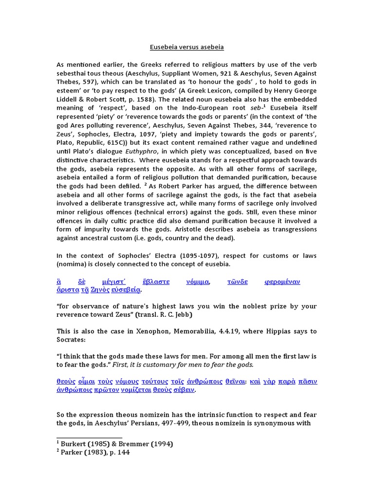 Eusebeia Versus Asebeia | PDF | Zeus | Ancient Greece