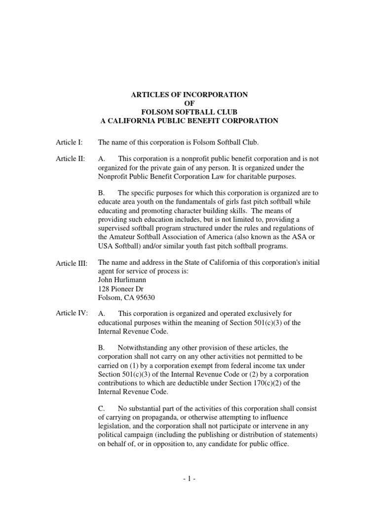 Complete Articles of Incorporation Example | PDF | 501(C) Organization ...