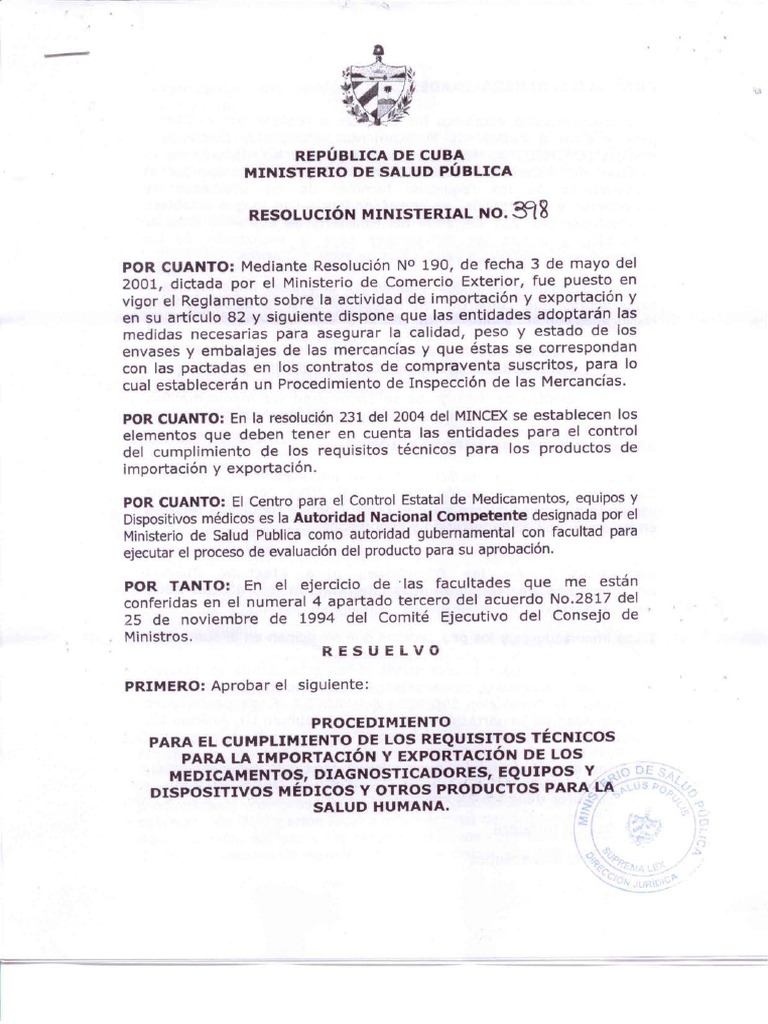 Res - MINSAP - 398-2013 | PDF