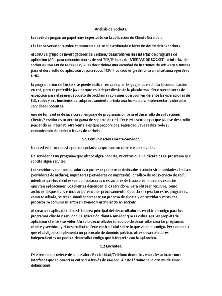 Análisis de Sockets | PDF | Zócalo de red | Protocolo de Control de Transmisión