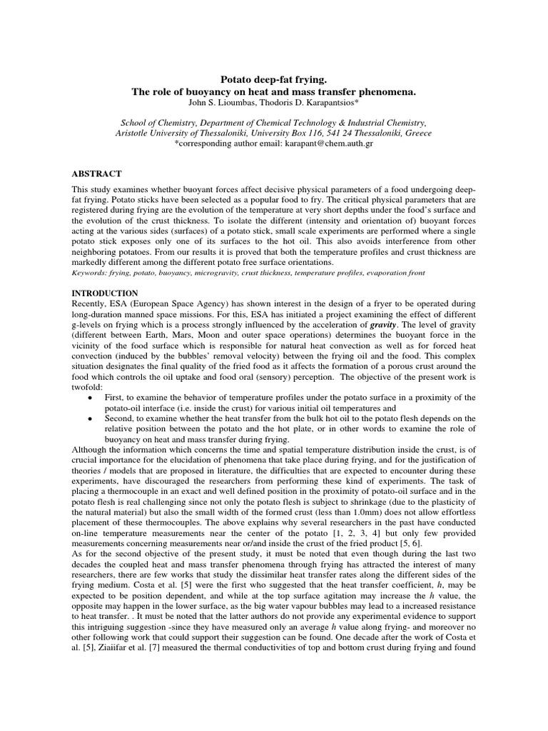 AFT1238 Potato Deep-Fat Frying | PDF | Heat Transfer | Thermocouple
