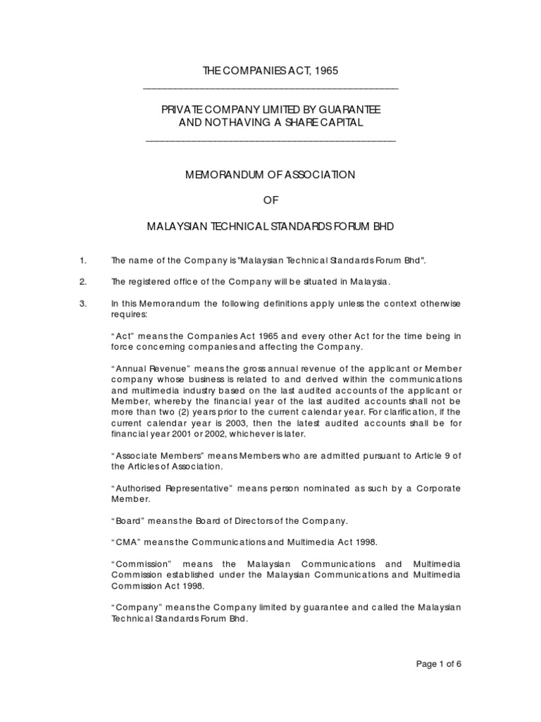 Memorandum Of Association Board Of Directors Negotiable Instrument