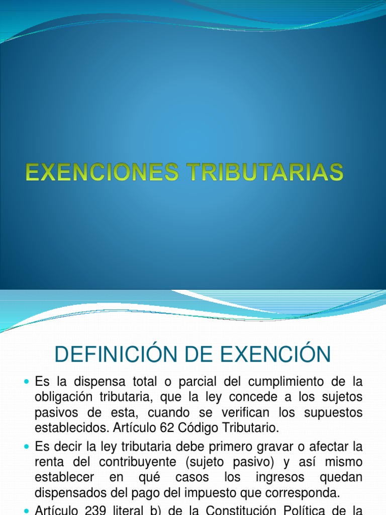 Exenciones y Exoneraciones Tributarias | PDF | Impuestos | Ley Pública
