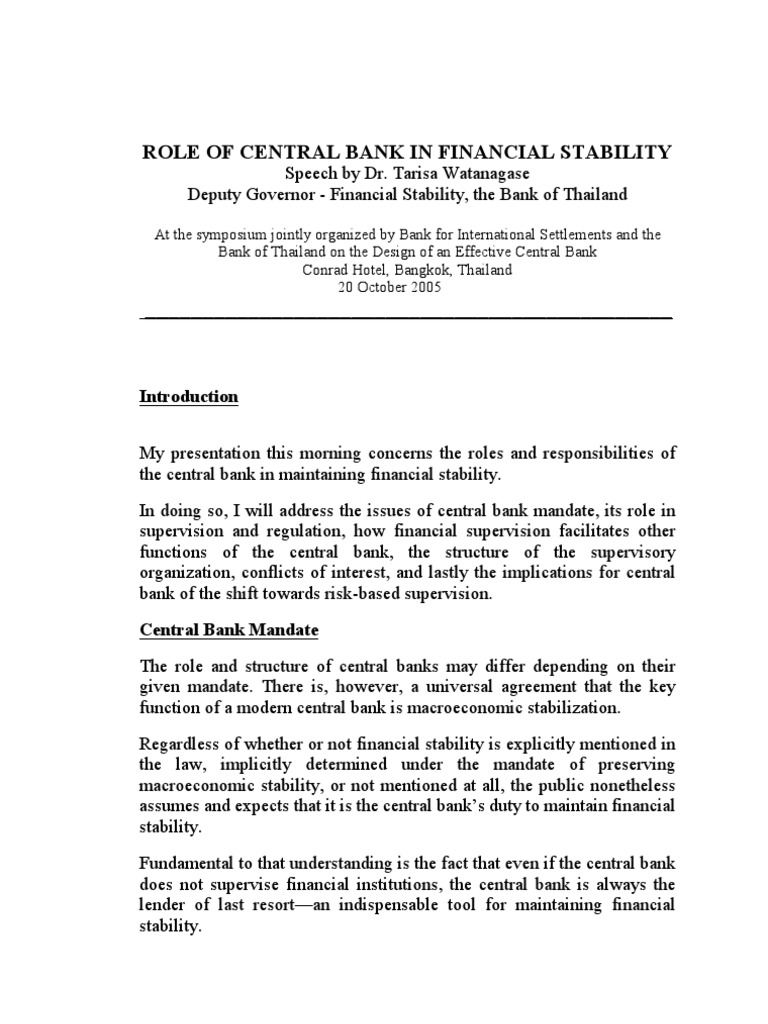 Role of Central Bank | PDF