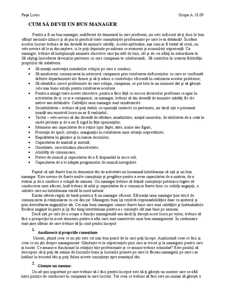Cum Sa Devii Un Bun Manager | PDF