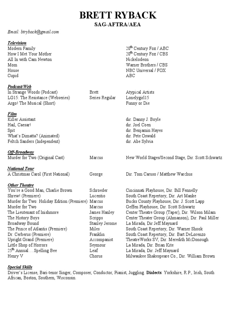 Brett Ryback Resume 1 | PDF | Theatre | Entertainment