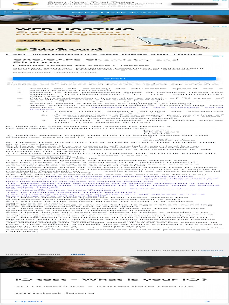 CSEC Mathematics SBA Ideas and Topics - CSEC Math Tutor | PDF ...