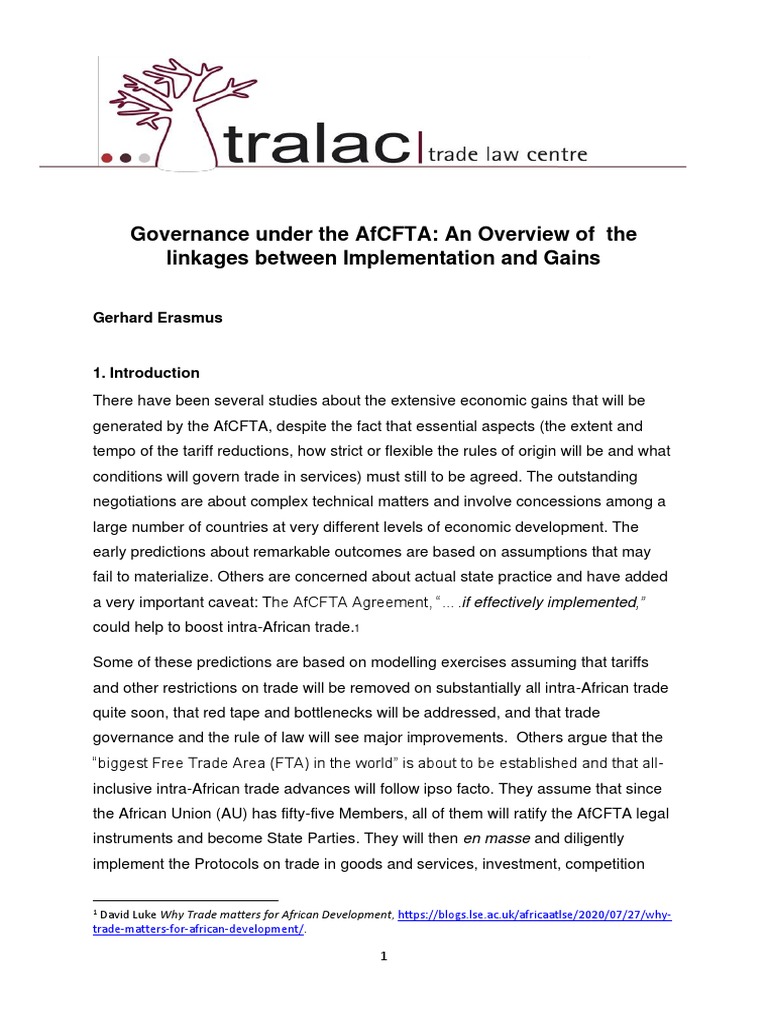Governance Under The AfCFTA FINAL | PDF | Treaty | Ratification