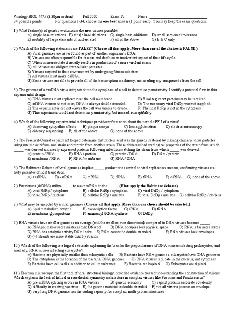 Virology Exam 1b Questions and Answers | PDF | Virus | Rna