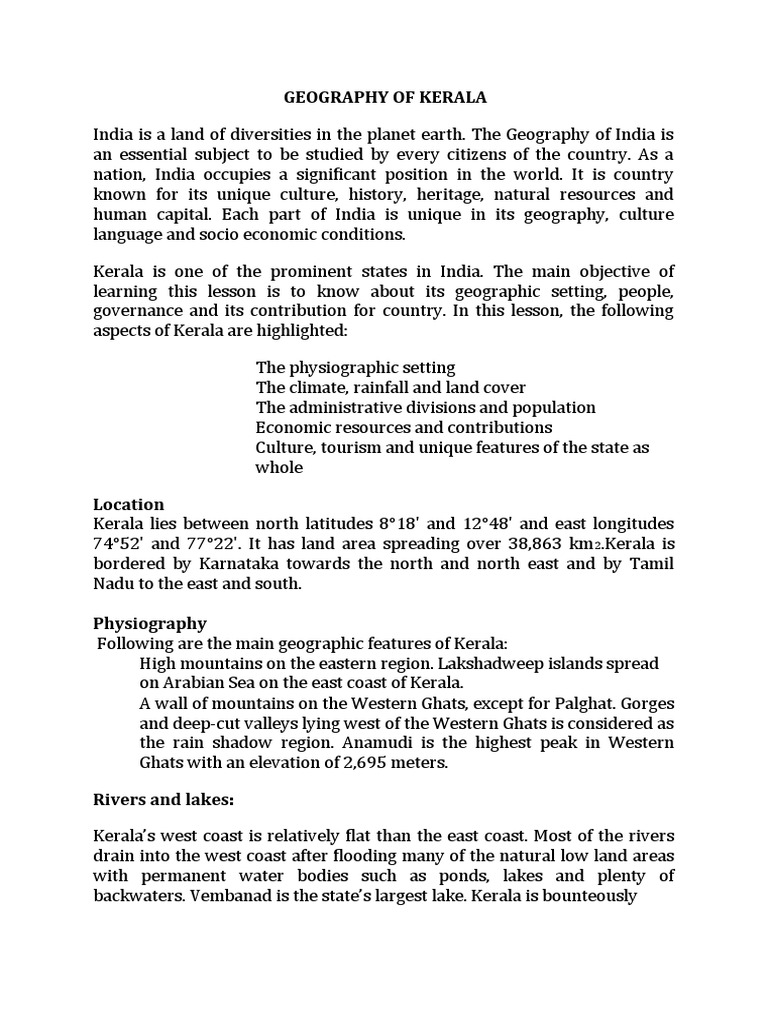 Geography of Kerala | PDF | Kerala
