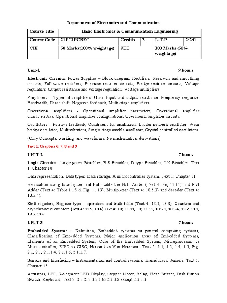 Syllabus BMS BEC Version 1.0 | PDF | Amplifier | Electronic Oscillator