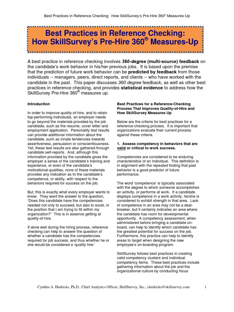 Best Practices in Reference Checking: How Skillsurvey'S Pre-Hire 360 ...