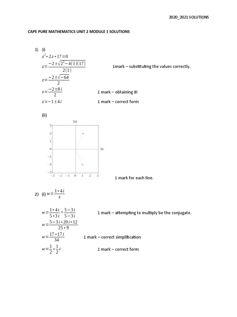 Cape Math Unit 2 Module 1 Solutions 2020-21 | PDF | Calculus | Arithmetic