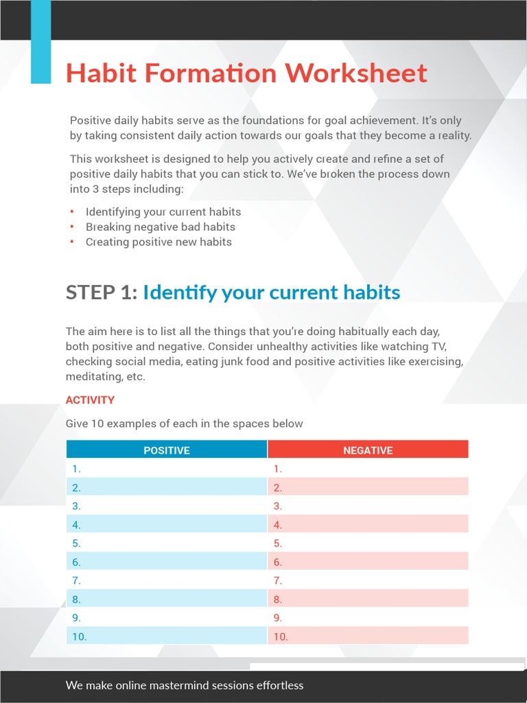 Habit Formation and Change Worksheet | PDF | Habits | Psychology