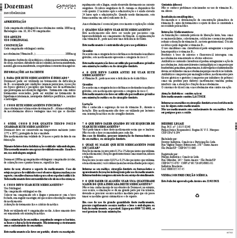 Bula Dozemast | PDF | Vitamina | Vitamina B12