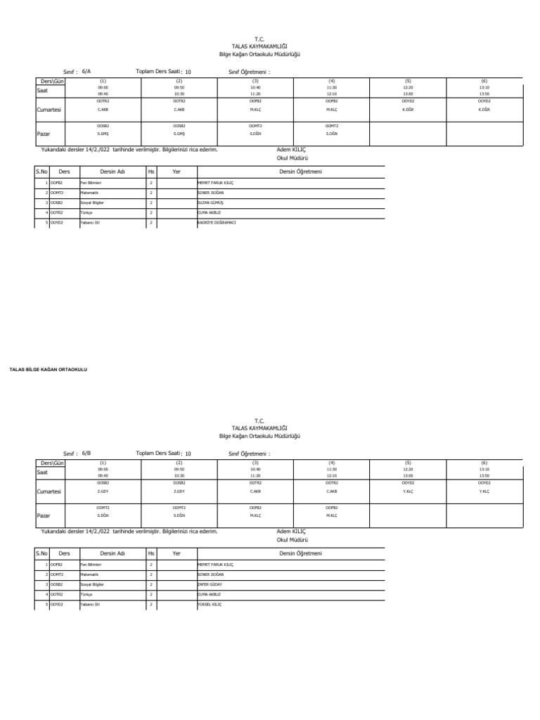 19 Şubat 2022 Den İti̇baren Dyk Sinif Programi | PDF