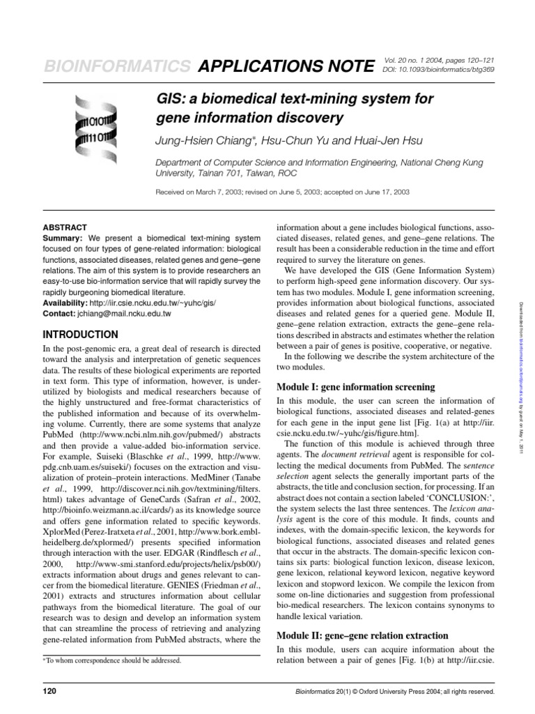 Bioinformatics: Applications Note | PDF | Protein–Protein Interaction ...