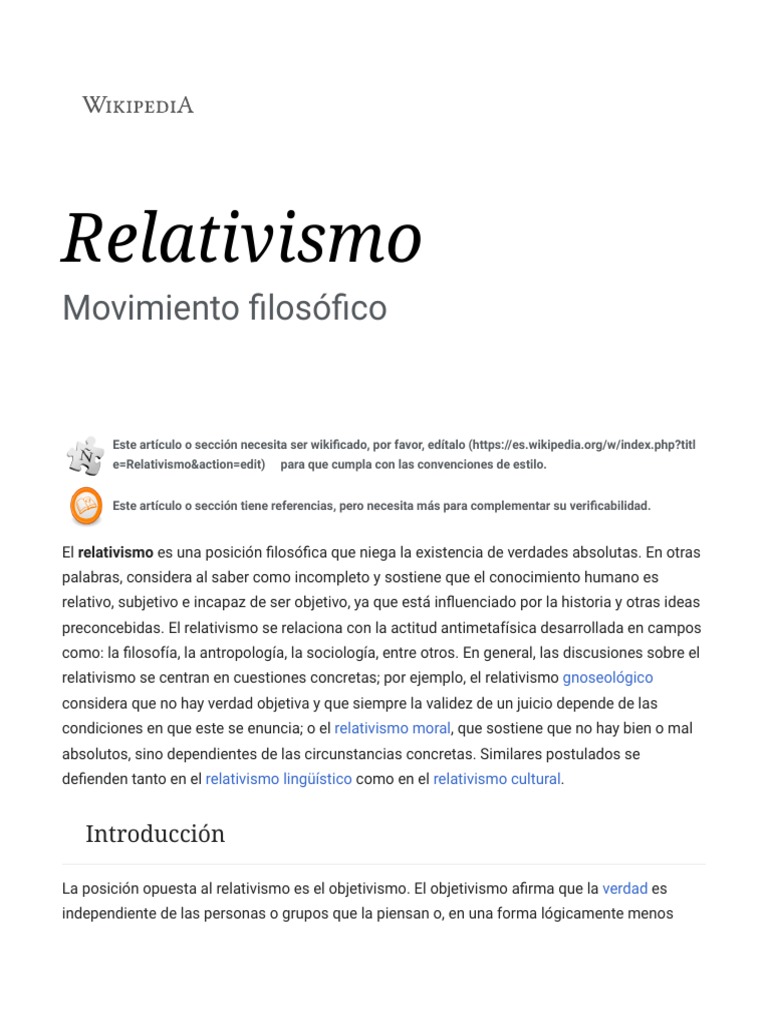 Relativismo: Filosofía y Tipos | PDF | Relativismo | Verdad