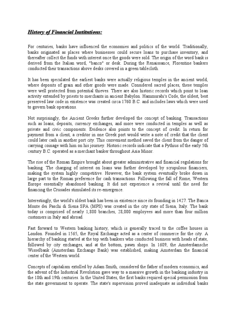 History of Financial Institutions | PDF | Banks | Federal Reserve System