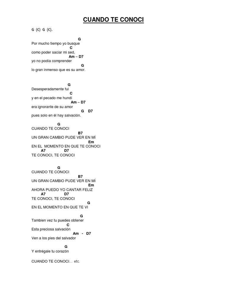 Cuando Te Conocí: Letra y Acordes | PDF
