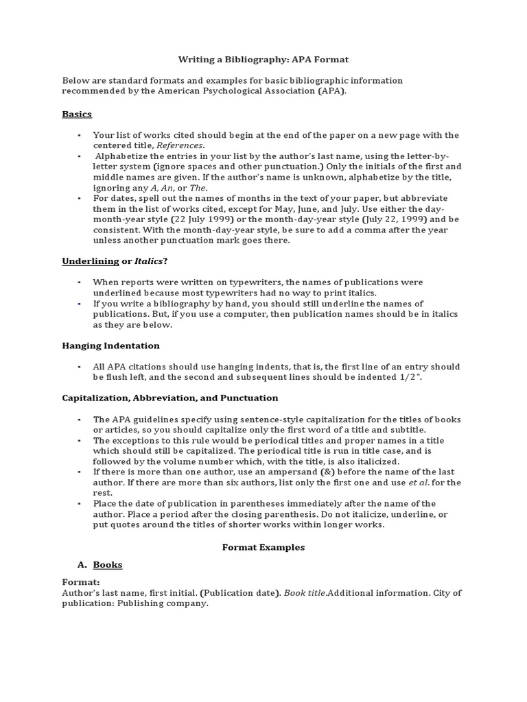 Basics: Writing A Bibliography: APA Format | PDF | Apa Style | Digital ...