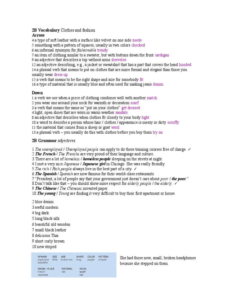 2B Vocabulary Clothes and Fashion 2B Grammar | PDF