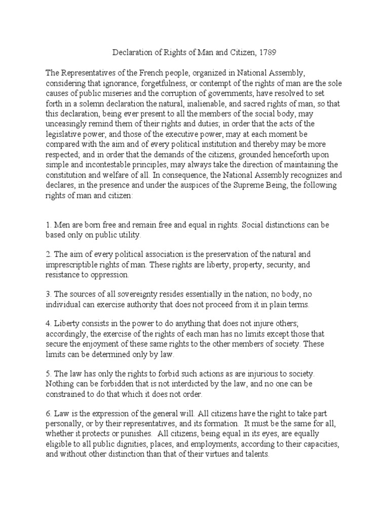 1789 Declaration of Rights of Man | PDF | Rights | Human Rights