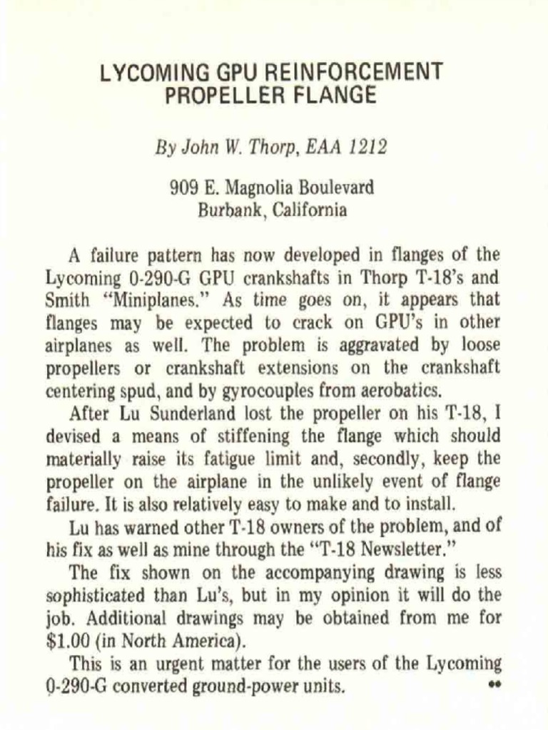 Lycoming GPU Reinforcement Propeller Flange by John Thorp From Sport ...