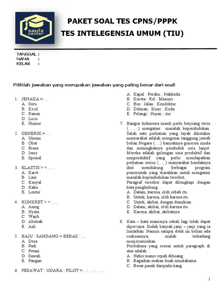 Soal TIU (TRY OUT) Y. SIlvini | PDF