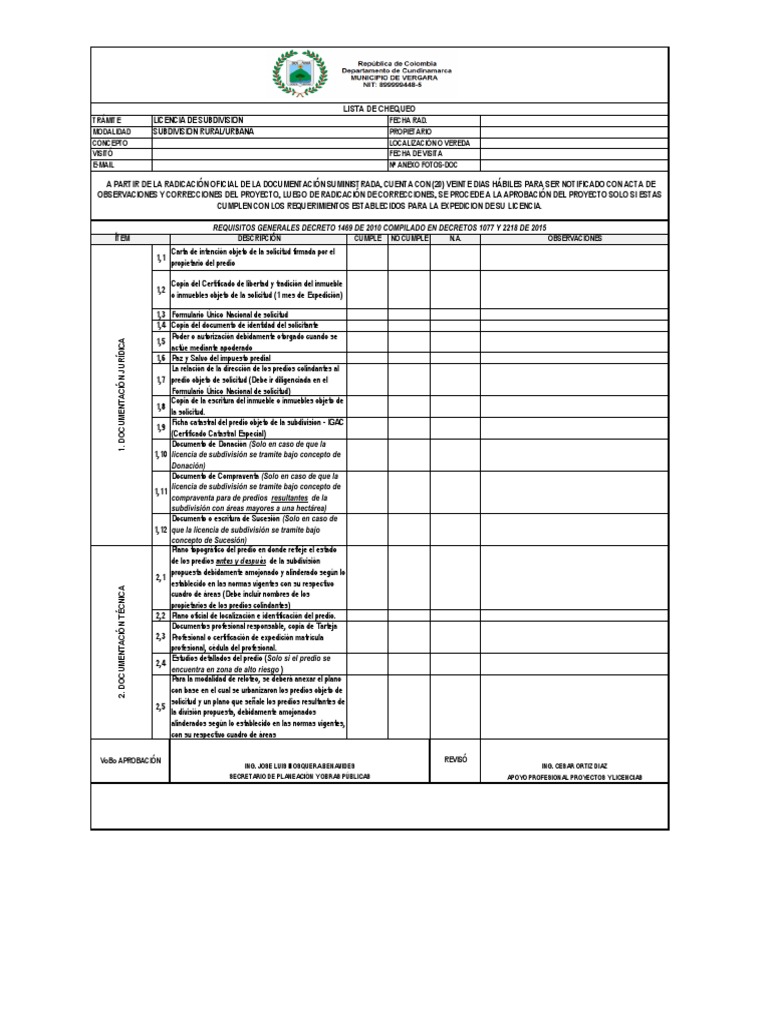 Lista de requisitos licencia subdivisión | PDF