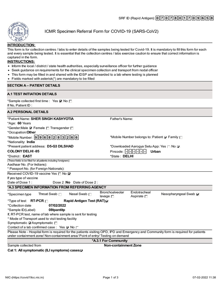 COVID-19 Positive Test Report Form | PDF | Medical Specialties | Medicine