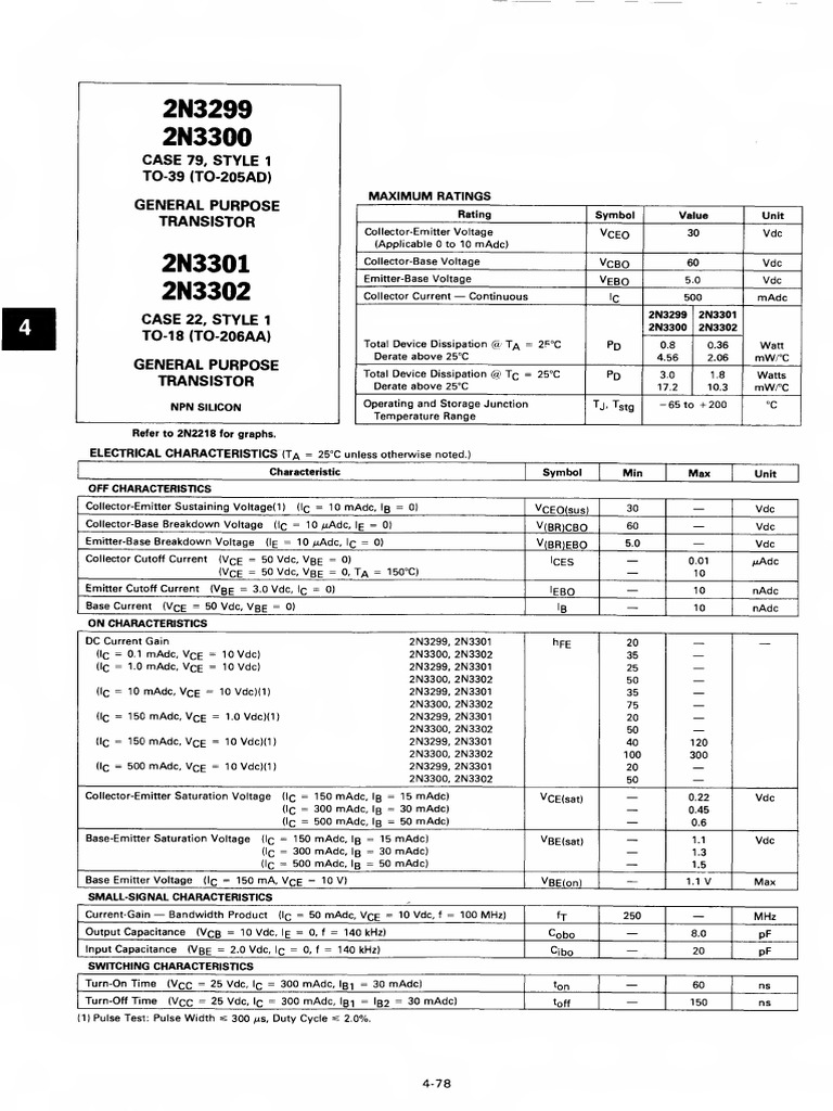 2N3301 Datasheet | PDF | Bipolar Junction Transistor | Computer Engineering