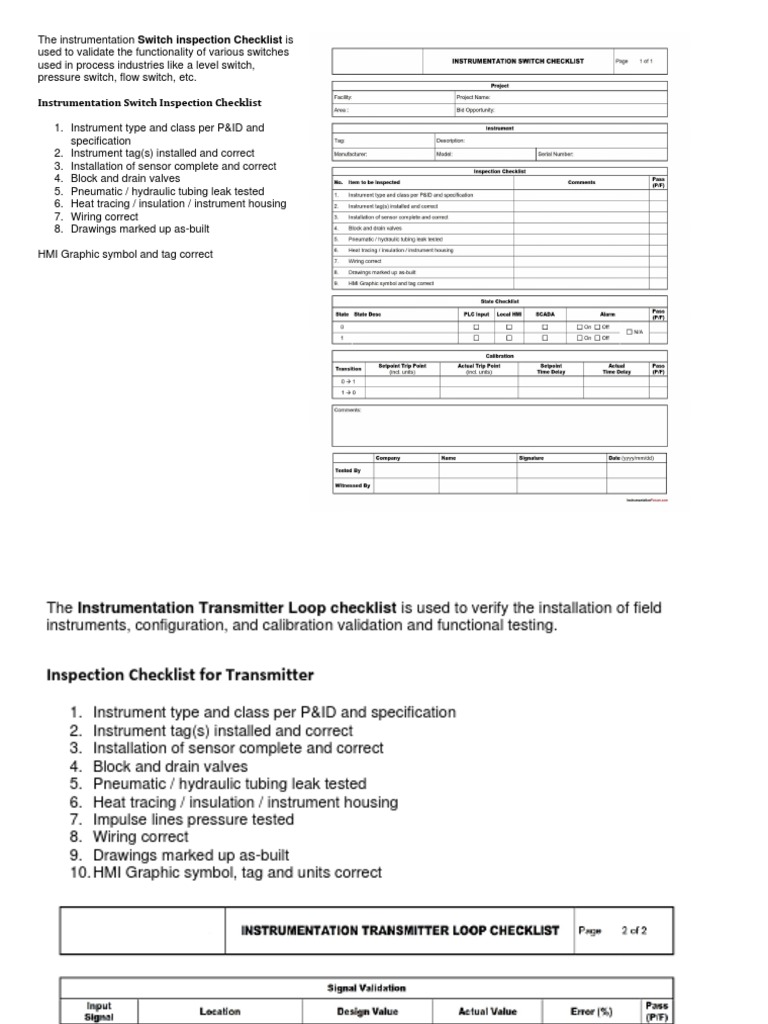 Checklist For Instrumentation Switch | PDF | Instrumentation | Programmable Logic Controller