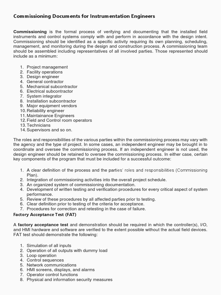Commissioning Documents For Instrumentation Engineers | PDF ...