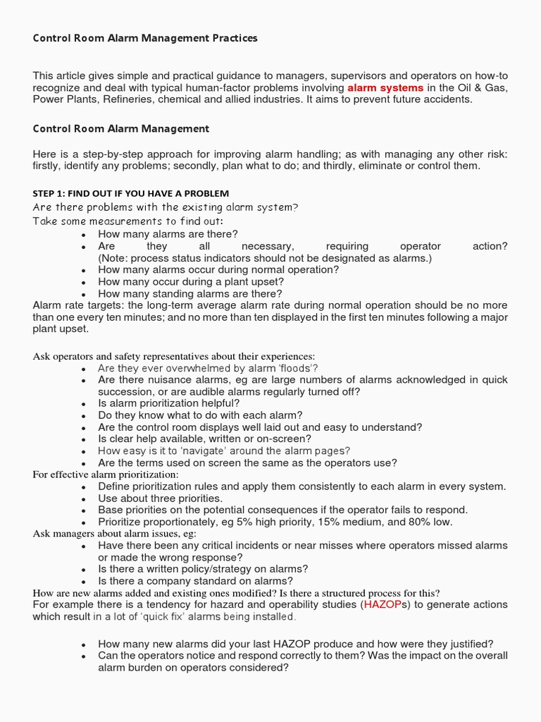 Control Room Alarm Management Practices | PDF | Reliability Engineering ...