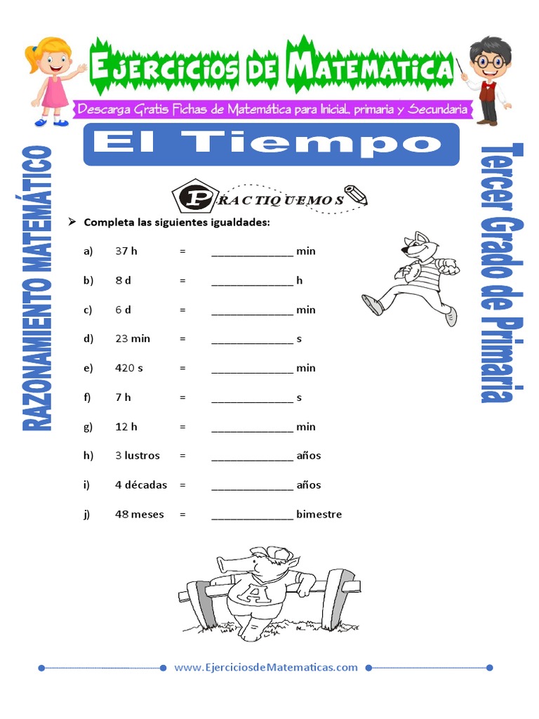 Ejercicios de Medidas de Tiempo 3° Grado | PDF | Métodos y materiales ...